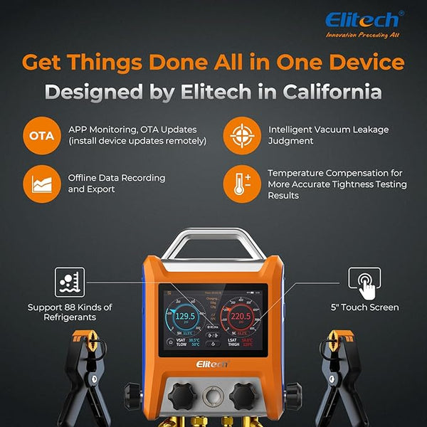 Elitech Intelligent HVAC Digital Manifold with Micron Gauge Transmitter ...