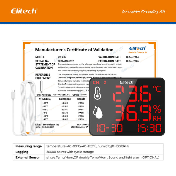 Elitech High Accuracy Digital Hygrometer Thermometer Data Logger 30000 ...