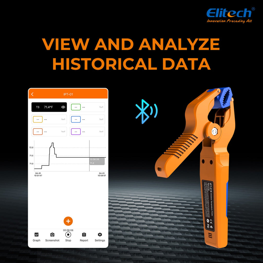 Elitech IPT-01 Wireless Temperature Clamp for HVAC Heating and Cooling ...
