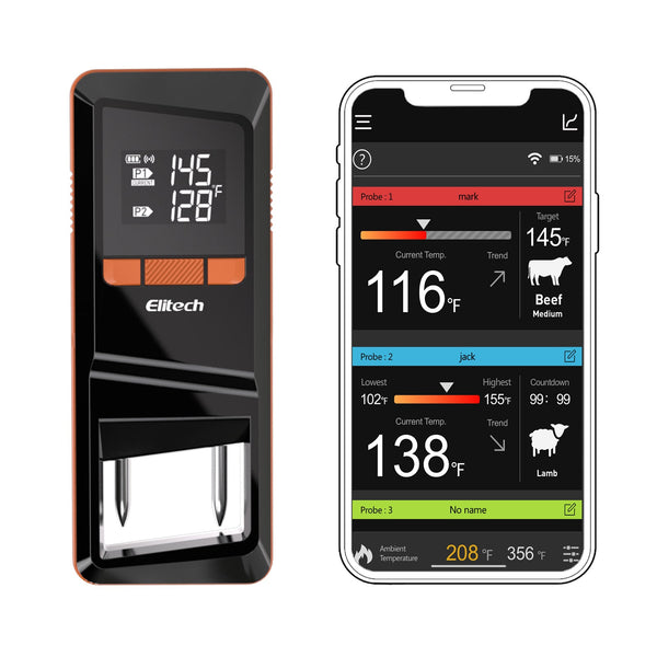 Elitech WMT-20 Wireless Smart Meat Thermometer, Dual-Probe Bluetooth G ...