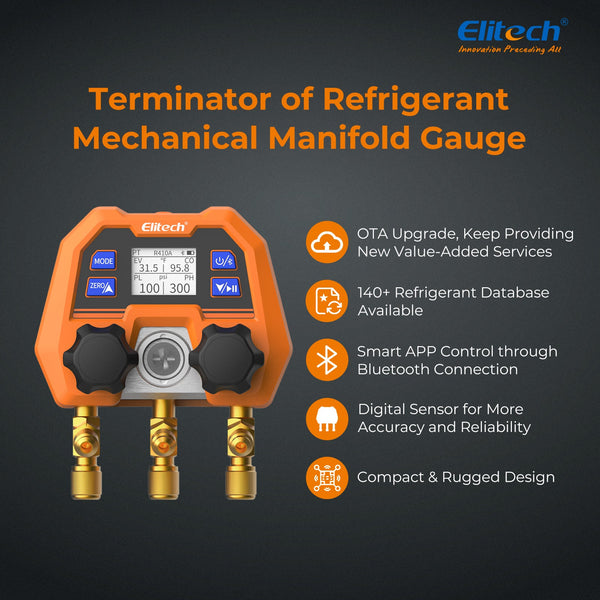 Elitech Digital Manifold Gauge App Control AC Gauges, DMG-4B – Elitech ...
