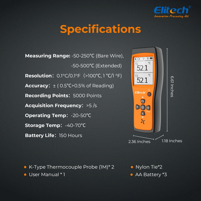 Elitech Dual Digital Thermocouple Temperature Thermometer with 2 K-Typ – Elitech Technology, Inc.